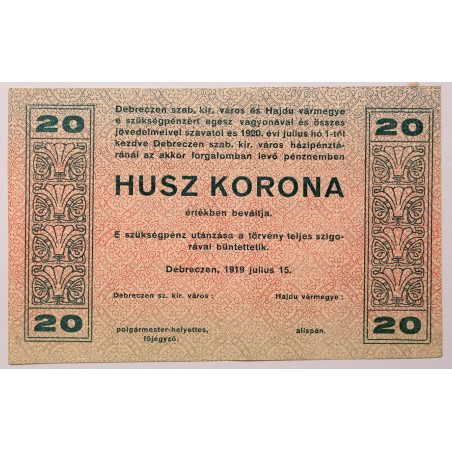 Debrecen 20 korona 1919 RR!